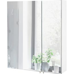 Spiegelschrank Schildmeyer "Basic", weiß (weiß glanz), B:60cm H:70,7cm T:16cm, Schränke, Breite 60 cm, 2-türig, Glaseinlegeböden, Made in Germany