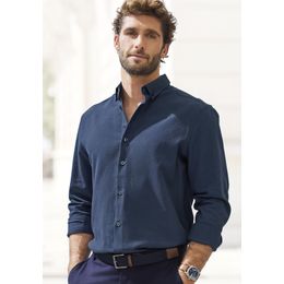 H.I.S. Langarmhemd H.I.S "Regular Fit", Herren, Gr. M (39/40), N-Gr, blau (dunkelblau), Web, Obermaterial: 100% Baumwolle, unifarben, regular fit, Rundhals, Manschette, Hemden, in hochwertiger Struktur Optik