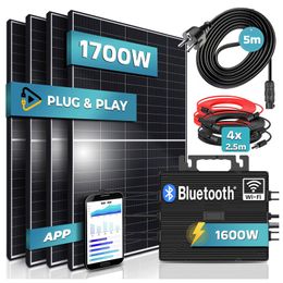 SUNNIVA&reg; 1700W Balkonkraftwerk 1600W komplett Steckdose - Astro Energy 1600W Micro Wechselrichter - PV Solaranlage Komplettset - 4x 425W (1700W) Solarmodule - inkl. 5m Kabel - Bluetooth, WIFI