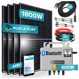 SUNNIVA&reg; 1800W Balkonkraftwerk 800W komplett Steckdose - Ecoflow Stream 800W Wechselrichter - PV Solaranlage Komplettset - 4x 450W (1800W) Solarmodule - inkl. 5m Kabel - Bluetooth, WIFI
