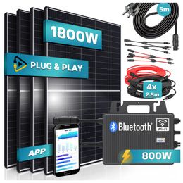 SUNNIVA&reg; 1800W Balkonkraftwerk 800W komplett Steckdose - TSUN 800W Wechselrichter - PV Solaranlage Komplettset - 4x 450W (1800W) Solarmodule - inkl. 5m Kabel - Bluetooth, WIFI