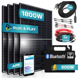 SUNNIVA&reg; 1800W Balkonkraftwerk 800W komplett Steckdose - Astro Energy 800W Wechselrichter - PV Solaranlage Komplettset - 4x 450W (1800W) Solarmodule - inkl. 5m Kabel - Bluetooth, WIFI