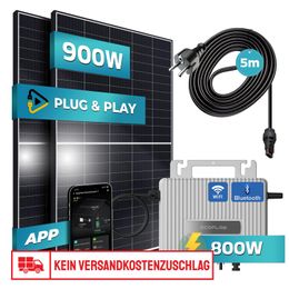 SUNNIVA&reg; 900W Balkonkraftwerk 800W komplett Steckdose - Ecoflow Stream 800W Wechselrichter - PV Solaranlage Komplettset - 2x 450W (900W) Solarmodule - inkl. 5m Kabel - Bluetooth, WIFI