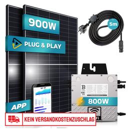 SUNNIVA&reg; 900W Balkonkraftwerk 800W komplett Steckdose - Beny 800W Wechselrichter - PV Solaranlage Komplettset - 2x 450W (900W) Solarmodule - inkl. 5m Kabel - WIFI