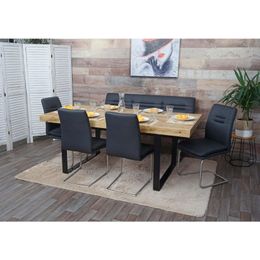 Esszimmer-Set MCW-H70, Esszimmergruppe Sitzgruppe Esszimmergarnitur, Stoff/Textil Edelstahl geb&uuml;rstet ~ dunkelgrau 160cm