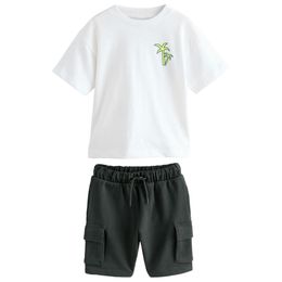 next Set: T-Shirt und Utility-Shorts Jungen Gr&ouml;&szlig;e 98 tanne / wei&szlig;