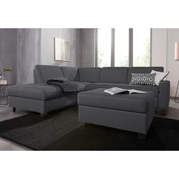 Ecksofa DOMO collection "Florentina zeitlos und elegant, Sitzn&auml;hte als Designelement, L-Form", grau, B:243cm H:84cm T:209cm, Struktur fein (100% Polyester);Luxus-Microfaser (100% Polyester);Luxus-Microfaser in Chenille-Optik (100% Polyester);Microvelour (100% Polyester);Webstoff (100% Polyester), Sofas, Ecksofa, wahlweise mit Bettfunktion, mit Kontrastnaht, Komfortsitzh&ouml;he 47cm