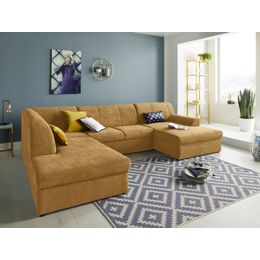 Wohnlandschaft DOMO collection "Topper, elegant und zeitlos, komfortabel, U-Form", gelb (senf), B:320cm H:78cm T:213cm, Sofas, Wohnlandschaft, wahlweise mit Bettfunktion