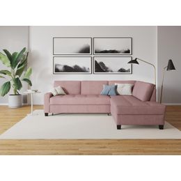 Ecksofa DOMO collection "Florentina zeitlos und elegant, Sitzn&auml;hte als Designelement, L-Form", lila (beere), B:243cm H:84cm T:209cm, Struktur fein (100% Polyester);Luxus-Microfaser (100% Polyester);Luxus-Microfaser in Chenille-Optik (100% Polyester);Microvelour (100% Polyester);Webstoff (100% Polyester), Sofas, Ecksofa, wahlweise mit Bettfunktion, mit Kontrastnaht, Komfortsitzh&ouml;he 47cm