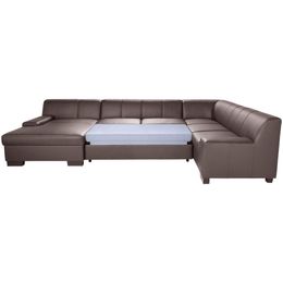 Wohnlandschaft DOMO collection "Norma Top, elegant und modern, flache Armlehnen, komfortabel, U-Form", braun, B:328cm H:77cm T:90cm, Kunstleder SOFTLUX;Struktur (90% Polyester, 10% Polyacryl);NaturLEDER (handschuhweiches Rindsleder) im Sitz und Rücken - Korpus in farblich passendem Kunstleder SOFTLUX, Sofas, wahlweise mit Bettfunktion, mit viel Platz