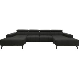 Wohnlandschaft DOMO collection "Cunelli tolle Sitznähte als Designelement, fester Sitzkomfort, U-Form", schwarz, B:376cm H:79cm T:175cm, Sofas, wahlweise mit Kopfteilverstellung, bodenfrei