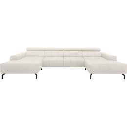 Wohnlandschaft DOMO collection "Cunelli tolle Sitznähte als Designelement, fester Sitzkomfort, U-Form", weiß, B:376cm H:79cm T:175cm, Lederlook;100% Polyurethan, Sofas, wahlweise mit Kopfteilverstellung, bodenfrei