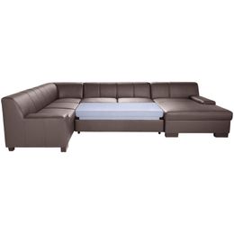Wohnlandschaft DOMO collection "Norma Top, elegant und modern, flache Armlehnen, komfortabel, U-Form", braun, B:328cm H:77cm T:90cm, Kunstleder SOFTLUX;Struktur (90% Polyester, 10% Polyacryl);NaturLEDER (handschuhweiches Rindsleder) im Sitz und Rücken - Korpus in farblich passendem Kunstleder SOFTLUX, Sofas, wahlweise mit Bettfunktion, mit viel Platz