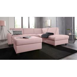 Ecksofa DOMO collection "Florentina zeitlos und elegant, Sitzn&auml;hte als Designelement, L-Form", rosa (flamingo), B:243cm H:84cm T:209cm, Struktur fein (100% Polyester);Luxus-Microfaser (100% Polyester);Luxus-Microfaser in Chenille-Optik (100% Polyester);Microvelour (100% Polyester);Webstoff (100% Polyester), Sofas, Ecksofa, wahlweise mit Bettfunktion, mit Kontrastnaht, Komfortsitzh&ouml;he 47cm
