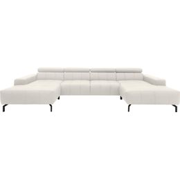 Wohnlandschaft DOMO collection "Cunelli tolle Sitznähte als Designelement, fester Sitzkomfort, U-Form", beige (elfenbein), B:376cm H:79cm T:175cm, Sofas, wahlweise mit Kopfteilverstellung, bodenfrei