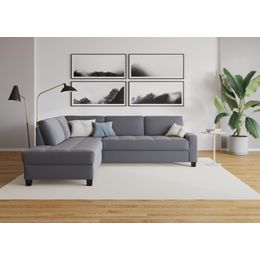 Ecksofa DOMO collection "Florentina zeitlos und elegant, Sitzn&auml;hte als Designelement, L-Form", grau (dunkelgrau), B:243cm H:84cm T:209cm, Struktur fein (100% Polyester);Luxus-Microfaser (100% Polyester);Luxus-Microfaser in Chenille-Optik (100% Polyester);Microvelour (100% Polyester);Webstoff (100% Polyester), Sofas, Ecksofa, wahlweise mit Bettfunktion, mit Kontrastnaht, Komfortsitzh&ouml;he 47cm