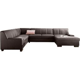 Wohnlandschaft DOMO collection "Norma Top, elegant und modern, flache Armlehnen, komfortabel, U-Form", braun, B:328cm H:77cm T:90cm, Kunstleder SOFTLUX;Struktur (90% Polyester, 10% Polyacryl);NaturLEDER (handschuhweiches Rindsleder) im Sitz und Rücken - Korpus in farblich passendem Kunstleder SOFTLUX, Sofas, wahlweise mit Bettfunktion, mit viel Platz