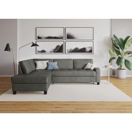 Ecksofa DOMO collection "Florentina zeitlos und elegant, Sitzn&auml;hte als Designelement, L-Form", grau (dunkelgrau), B:243cm H:84cm T:209cm, Struktur fein (100% Polyester);Luxus-Microfaser (100% Polyester);Luxus-Microfaser in Chenille-Optik (100% Polyester);Microvelour (100% Polyester);Webstoff (100% Polyester), Sofas, Ecksofa, wahlweise mit Bettfunktion, mit Kontrastnaht, Komfortsitzh&ouml;he 47cm