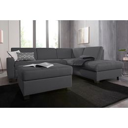 Ecksofa DOMO collection "Florentina zeitlos und elegant, Sitzn&auml;hte als Designelement, L-Form", grau, B:243cm H:84cm T:209cm, Struktur fein (100% Polyester);Luxus-Microfaser (100% Polyester);Luxus-Microfaser in Chenille-Optik (100% Polyester);Microvelour (100% Polyester);Webstoff (100% Polyester), Sofas, Ecksofa, wahlweise mit Bettfunktion, mit Kontrastnaht, Komfortsitzh&ouml;he 47cm