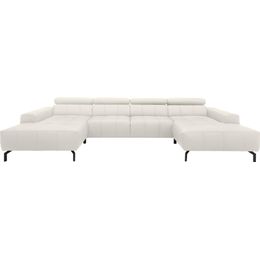 Wohnlandschaft DOMO collection "Cunelli tolle Sitznähte als Designelement, fester Sitzkomfort, U-Form", weiß, B:376cm H:79cm T:175cm, Lederlook;100% Polyurethan, Sofas, wahlweise mit Kopfteilverstellung, bodenfrei