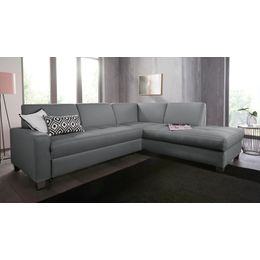 Ecksofa DOMO collection "Florentina zeitlos und elegant, Sitzn&auml;hte als Designelement, L-Form", grau (dunkelgrau), B:243cm H:84cm T:209cm, Struktur fein (100% Polyester);Luxus-Microfaser (100% Polyester);Luxus-Microfaser in Chenille-Optik (100% Polyester);Microvelour (100% Polyester);Webstoff (100% Polyester), Sofas, Ecksofa, wahlweise mit Bettfunktion, mit Kontrastnaht, Komfortsitzh&ouml;he 47cm