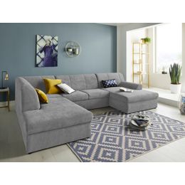 Wohnlandschaft DOMO collection "Topper, elegant und zeitlos, komfortabel, U-Form", grau (hellgrau), B:320cm H:78cm T:213cm, Sofas, Wohnlandschaft, wahlweise mit Bettfunktion