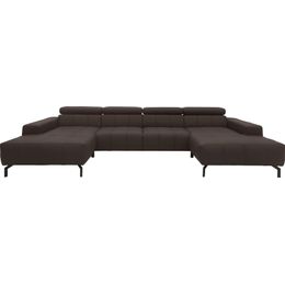Wohnlandschaft DOMO collection "Cunelli tolle Sitznähte als Designelement, fester Sitzkomfort, U-Form", braun, B:376cm H:79cm T:175cm, Sofas, wahlweise mit Kopfteilverstellung, bodenfrei