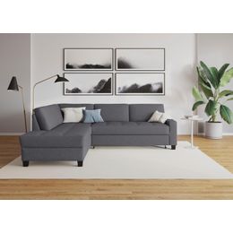 Ecksofa DOMO collection "Florentina zeitlos und elegant, Sitzn&auml;hte als Designelement, L-Form", grau, B:243cm H:84cm T:209cm, Struktur fein (100% Polyester);Luxus-Microfaser (100% Polyester);Luxus-Microfaser in Chenille-Optik (100% Polyester);Microvelour (100% Polyester);Webstoff (100% Polyester), Sofas, Ecksofa, wahlweise mit Bettfunktion, mit Kontrastnaht, Komfortsitzh&ouml;he 47cm