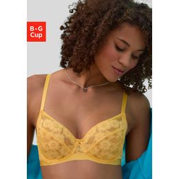 B&uuml;gel-BH Lascana, Damen, Gr. 100, Cup F, gelb (sonnengelb), Mesh, Spitze, Obermaterial: 87% Polyamid, 9% Elasthan, 4% Polyester, BHs B&uuml;gel-BH, aus zarter, elastischer Jacquardspitze und feinem Mesh, sexy Dessous