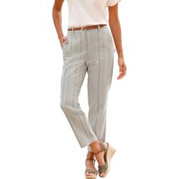 CR&Eacute;ATION L Damen Leinenhose mit Jacquard-Muster champagner-khaki-gestreift Gr&ouml;&szlig;e 40