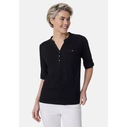 STOOKER WOMEN 3/4-Arm-Shirt »MARIE T-Shirt 3/4 - Arm« Regular Fit Slub Yarn Baumwolle Henley Shirt Knopfleiste für Damen black 36/38 36/38 Regular Fit