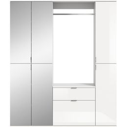 Garderoben-Set Inosign "Trondheim, Breite 152 cm, 5-teilig, bestehend aus:", weiß (weiß nb, weiß hochglanz, spiegelglas), B:152cm H:193cm T:34cm, Kastenmöbel-Sets, 2x Garderobenschrank, 1 Kommode, 1 Garderobenstange, 1 Ablageboden