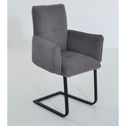 K+w Komfort & Wohnen Freischwinger K+W KOMFORT & WOHNEN "6502", grau (grau, schwarz), B:61cm H:90cm T:62cm, Stühle, Freischwinger mit Armlehnen, Flachstahlkufe in schwarz