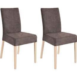 4-Fußstuhl Home Affaire "Umag", braun (dunkelbraun (arizona 4412), silberfarben), B:46,5cm H:94cm T:59,5cm, Massivholz, Polyester, Stühle, Sitz und Rücken gepolstert