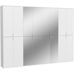 Garderoben-Set Inosign "Trondheim, Breite 244 cm, best. aus 4 Schränken, 16 Türen, 36 Fächer", weiß (weiß nb, spiegelglas), B:244cm H:193cm T:34cm, Kastenmöbel-Sets, inkl. ausziehbarer Kleiderstange, Garderobenschrank, Kleiderschrank