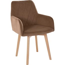 Armlehnstuhl Home Affaire "Brest", braun (braun, eiche farbe), B:59,5cm H:88cm T:66cm, Polyester, Stühle, Sitz und Rücken gepolstert, Rautensteppung im Rueckenlehne