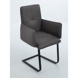 K+w Komfort & Wohnen Freischwinger K+W KOMFORT & WOHNEN "6502", braun (mocca, schwarz), B:61cm H:90cm T:62cm, Stühle, Freischwinger mit Armlehnen, Flachstahlkufe in schwarz