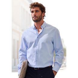 H.I.S. Langarmhemd H.I.S "Regular Fit", Herren, Gr. M (39/40), N-Gr, blau (hellblau), Web, Obermaterial: 100% Baumwolle, unifarben, regular fit, Rundhals, Manschette, Hemden, in hochwertiger Struktur Optik