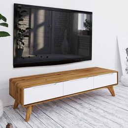 Pharao24.de TV Lowboard in Weiß und Wildeiche drei Schubladen