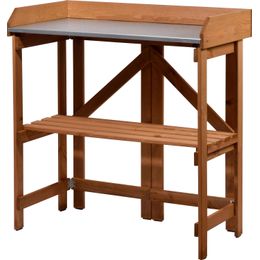 Pflanztisch Dobar, braun (braun, hellbraun, natur), B:85cm H:89cm T:44cm, Tische, BxTxH: 85x44x89 cm