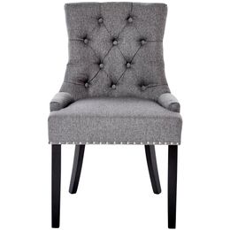 Esszimmerstuhl Jahnke "SAVIK DEVON", grau (steingrau, schwarz), B:56cm H:91cm T:62,5cm, Polyester, Stühle, Chesterfield-Look & Nieten-Optik, Griff an Rückenlehne