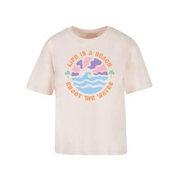 F4NT4STIC T-Shirt 'Life Is A Beach Enjoy The Waves' Damen Gr&ouml;&szlig;e XL aqua / helllila / puder / hellpink