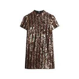 Superdry Kleid Damen Größe 38 bronze / dunkelgrün / schwarz / silber