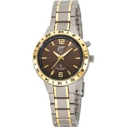 Funkuhr ETT "Titan Basic", grau (titanfarben, goldfarben), Armbanduhren, Damen, Armbanduhr, Damenuhr, Solar, Titan