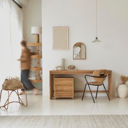Schreibtisch Teak massiv natur Holz Büro Neu Tikamoon