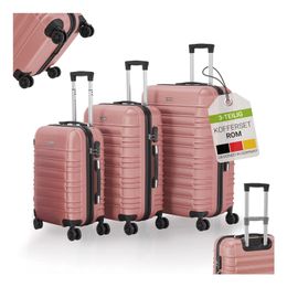 Juskys Hartschale Kofferset Rom Reisekoffer 3 teilig - Zahlenschloss, 360&deg; Rollen, Teleskopgriff - Rosa
