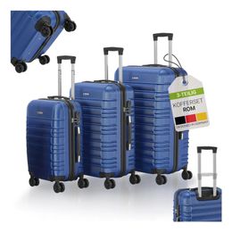 Juskys Hartschale Kofferset Rom Reisekoffer 3 teilig - Zahlenschloss, 360&deg; Rollen, Teleskopgriff - Blau