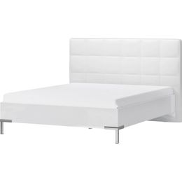Bett Places of Style "Piano, Liegefläche 160x200 oder 180x200cm, FSC-zertifiziert", weiß (weiß hochglanz, weiß, chromfarben), B:180cm H:120cm L:221cm, Betten, mit gepolstertem Kopfteil, UV Lackierung hochglanz beige oder weiß