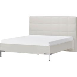 Bett Places of Style "Piano, Liegefläche 160x200 oder 180x200cm, FSC-zertifiziert", beige (beige hochglanz, beige, chromfarben), B:180cm H:120cm L:221cm, Betten, mit gepolstertem Kopfteil, UV Lackierung hochglanz beige oder weiß