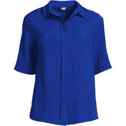 LANDS' END Kurz&auml;rmeliges Crinkle-Hemd, Damen,  Blau, Nylon/Viskose, by Lands' End